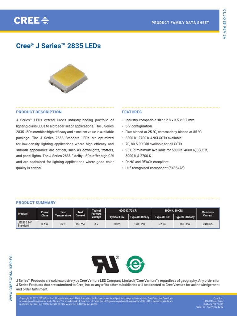 Cree J Series™ 2835 Leds: Product Description Features | PDF | Light ...