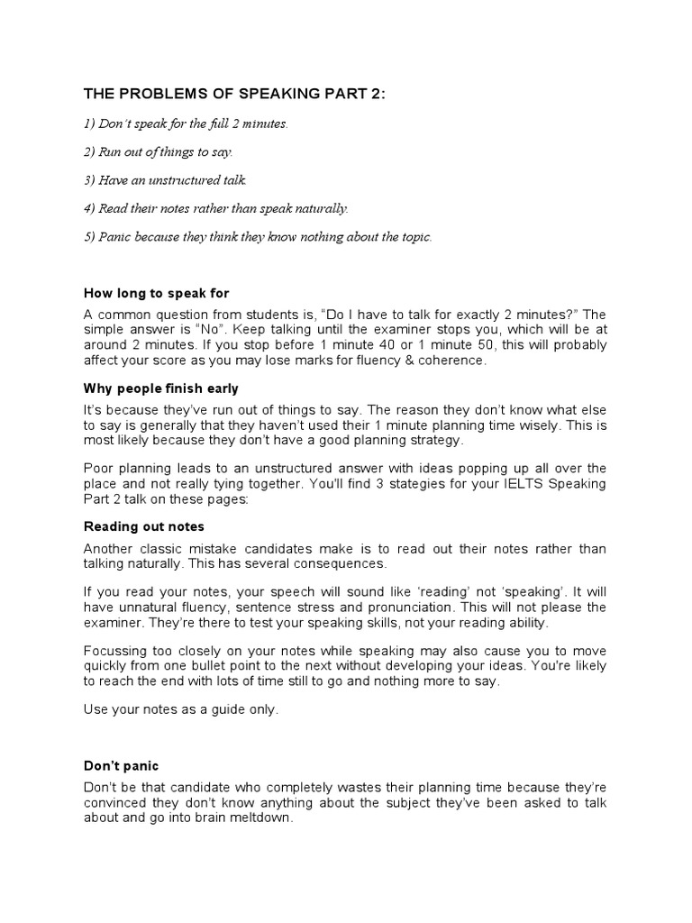 Tips For Ielts Speaking Part 2 | PDF | Fluency | International English ...