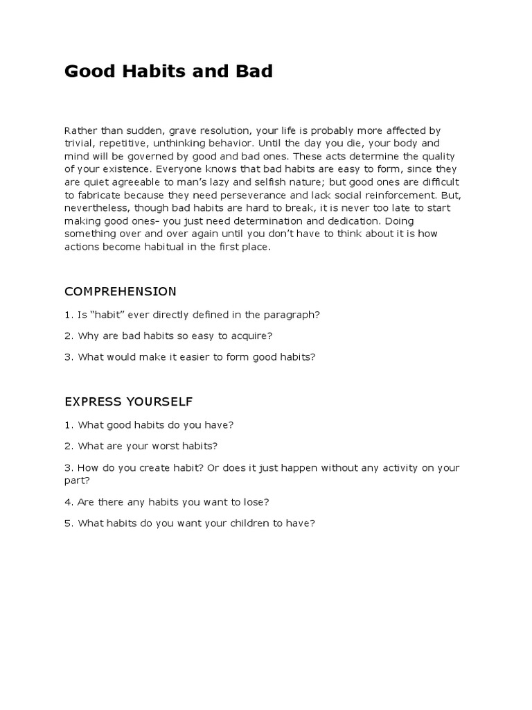 Good and Bad Habits Explained | PDF