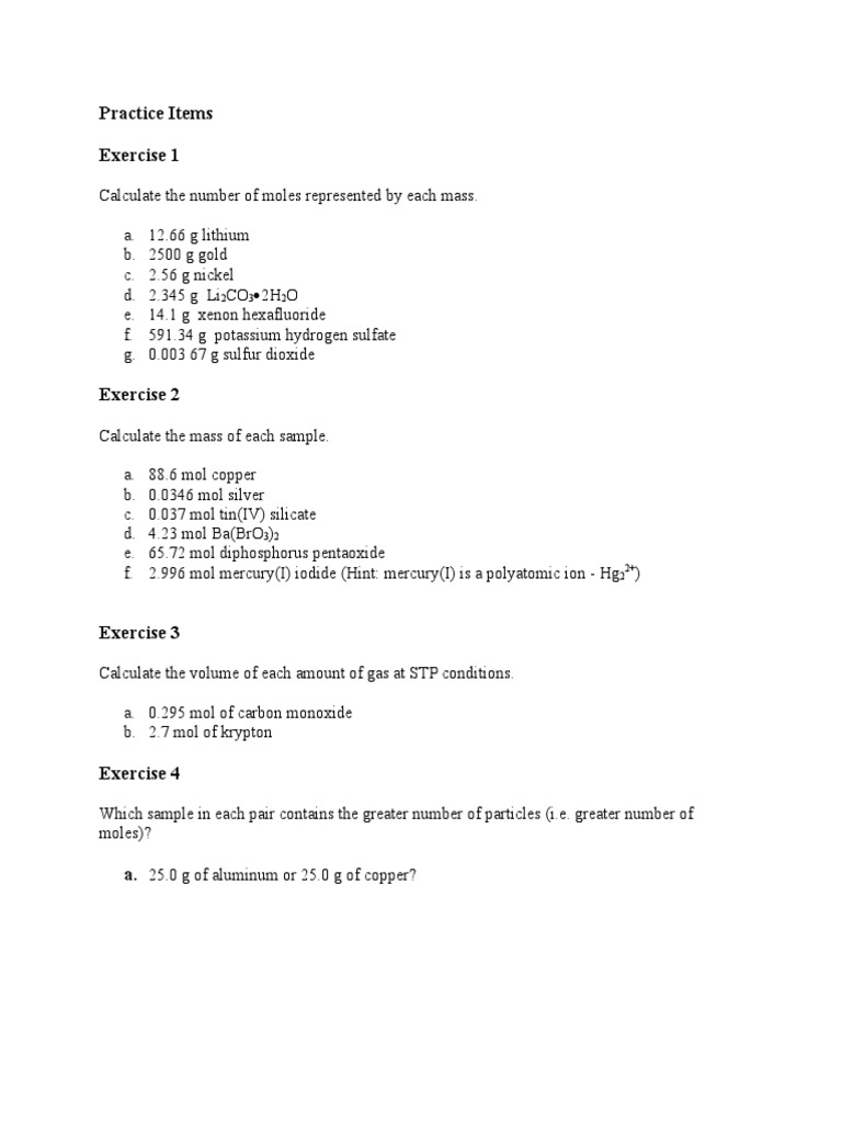 Mole Calculations and Reactions Practice | PDF | Home & Garden ...