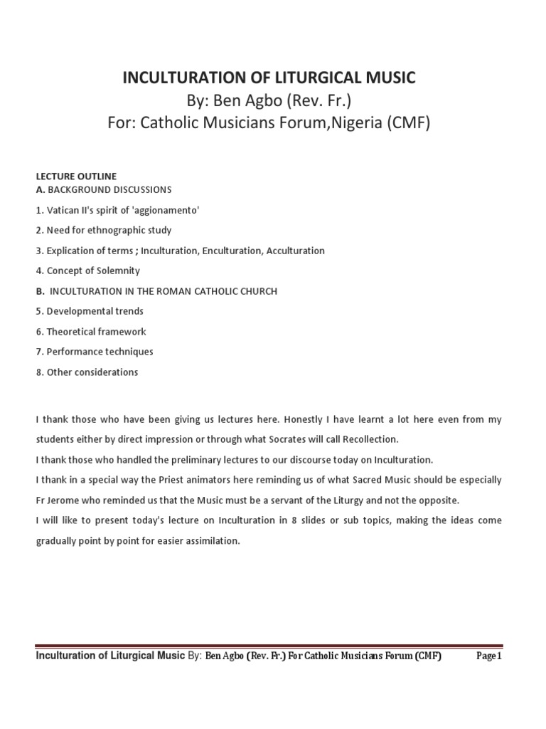 Inculturation of Liturgical Music by Rev Fr. Ben Agbo | PDF | Mass ...