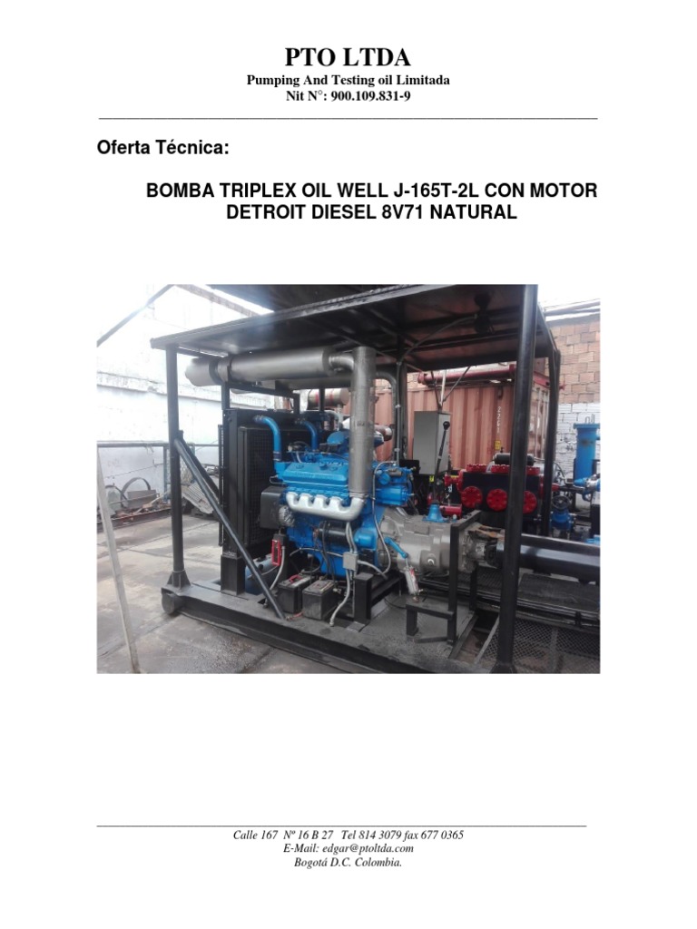 Bomba Triplex Oil Well J 165 2 L | PDF | Transmisión (Mecánica) | Bomba