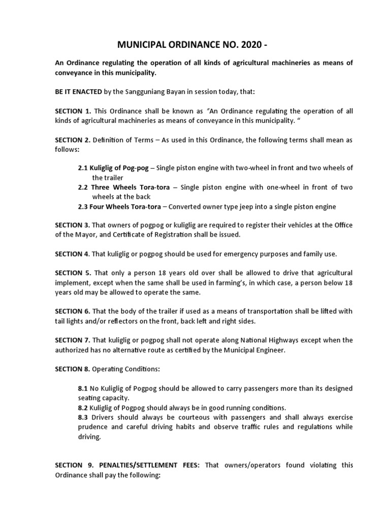 Municipal Ordinance No. 2020 | Download Free PDF | Local Ordinance ...