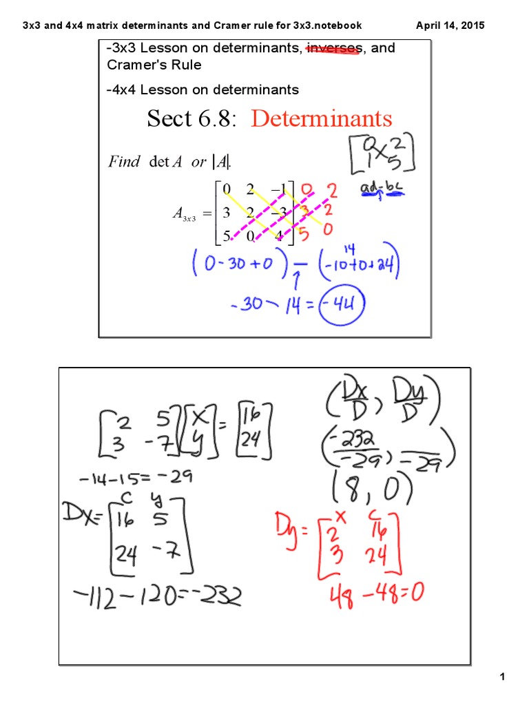 3x3 Determinants and Cramers Rule 4x4 Determinants PDF | PDF