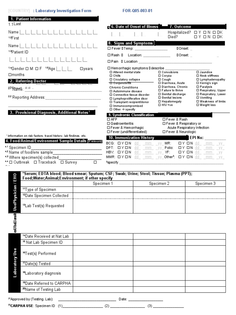 LabUserManual Laboratory Investigation Form | PDF | Symptom | Chronic ...