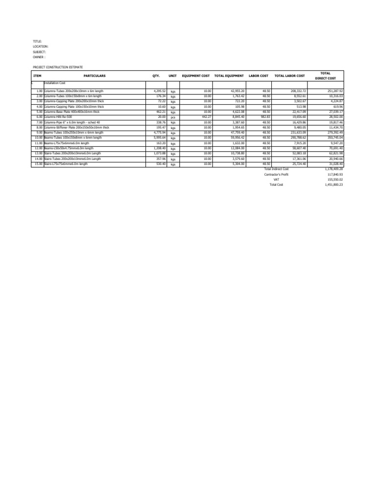 Steel Structure Cost Estimate Report | PDF | Management Accounting ...