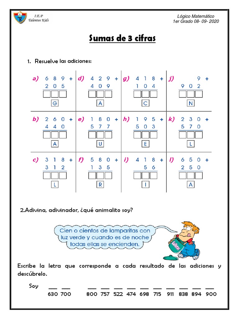 Sumas de 3 Cifras | PDF