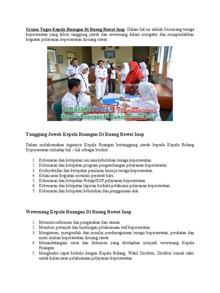 Uraian Tugas Kepala Ruangan Di Ruang Rawat Inap | PDF