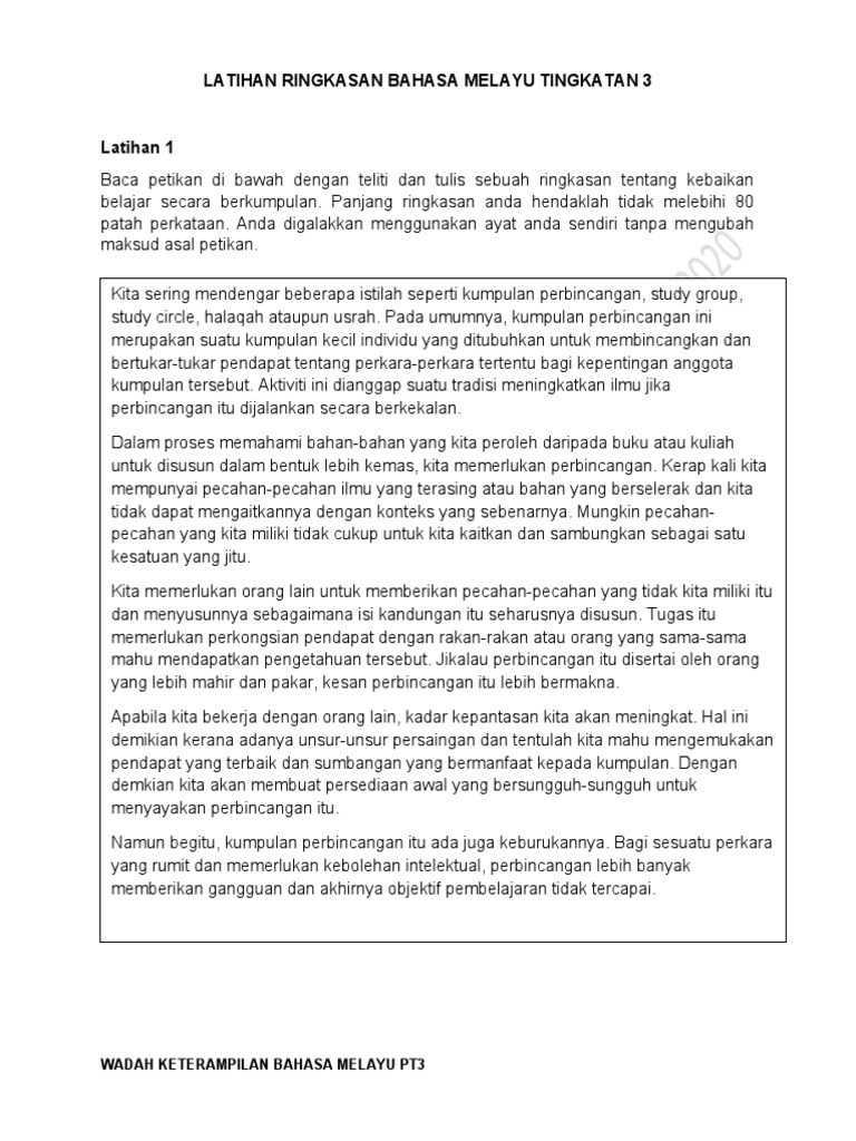 Latihan Ringkasan Bahasa Melayu | PDF