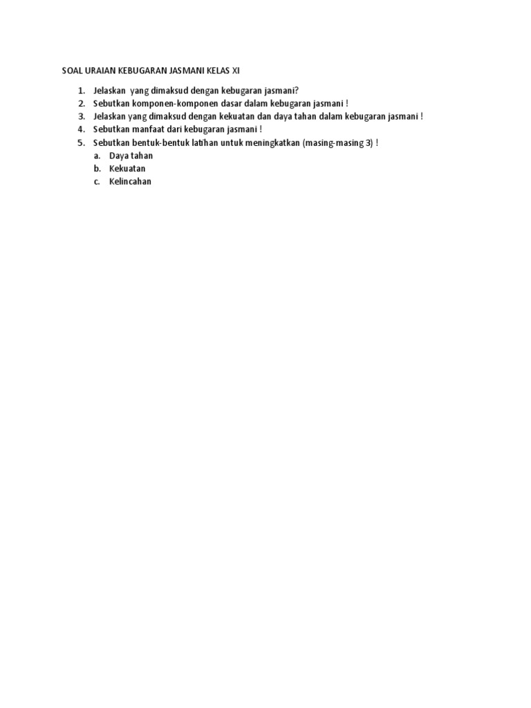 Soal Uraian Kebugaran Jasmani Kelas Xi | PDF