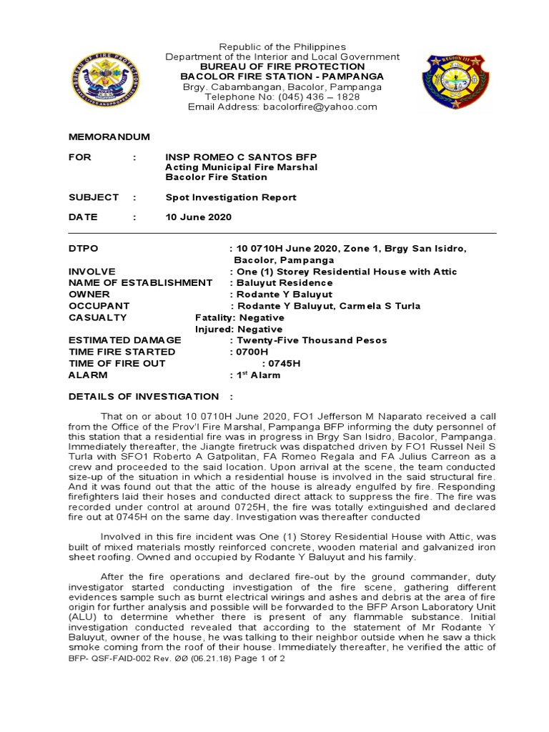 OJT Spot Investigation Report | PDF | Public Safety | Firefighting