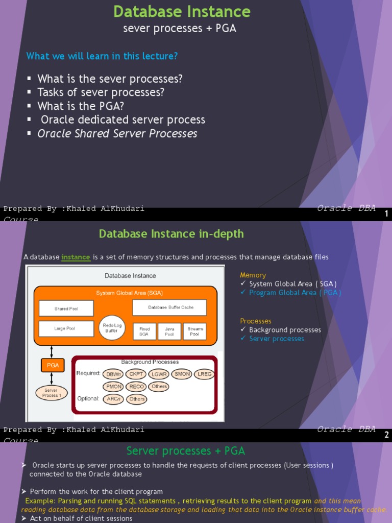 Sever Processes + PGA: What We Will Learn in This Lecture? | PDF | Databases | Cache (Computing)