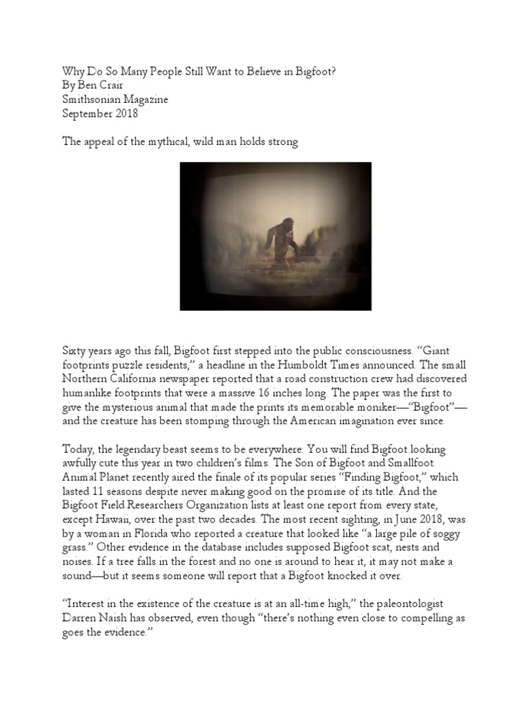 Why Do So Many People Still Want To Believe in Bigfoot | PDF | Bigfoot