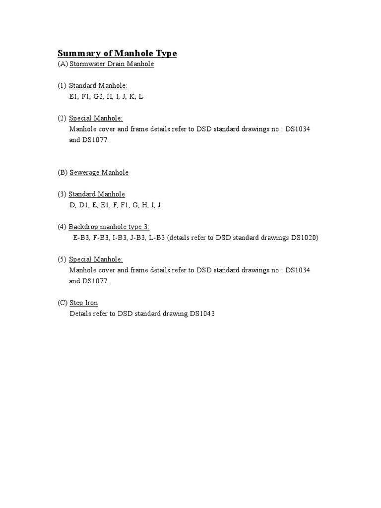 Summary of Manhole Types and Standards | PDF