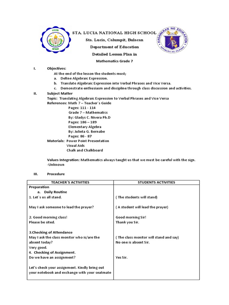 Translating Algebraic Expressions and Verbal Phrases: A Detailed Lesson ...