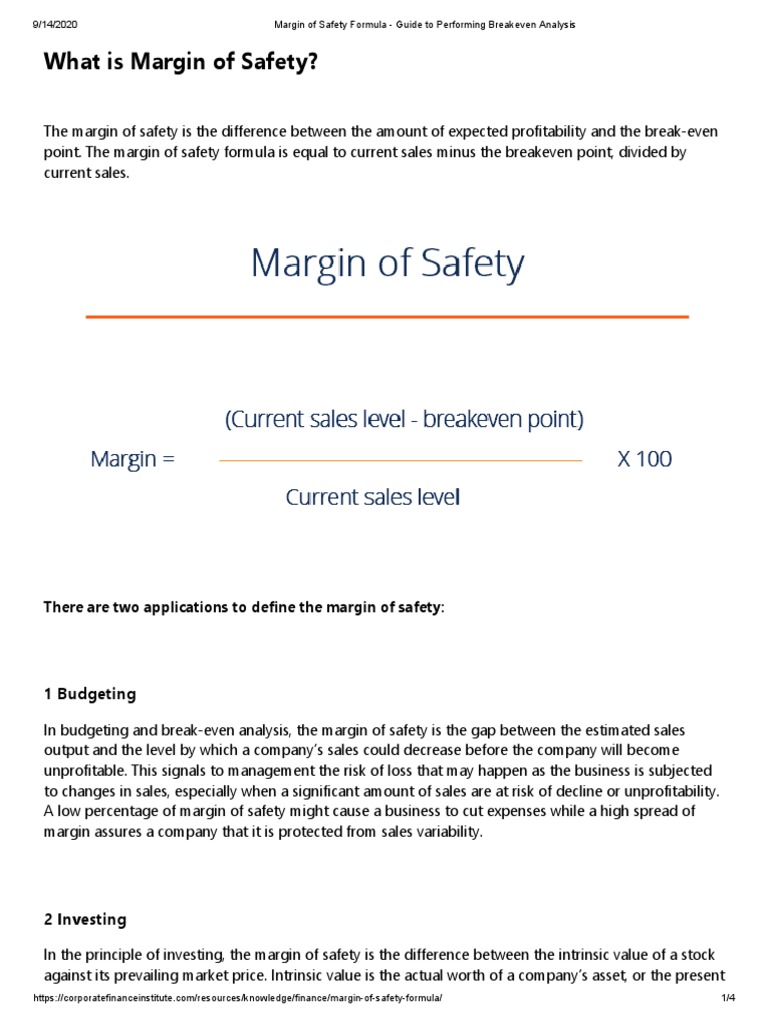 Margin of Safety Formula - Guide To Performing Breakeven Analysis | PDF ...
