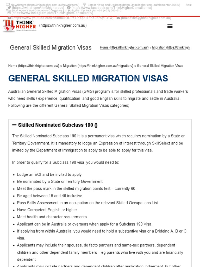 General Skilled Migration Visas 189 190 491 - GSM Visa Australia | PDF