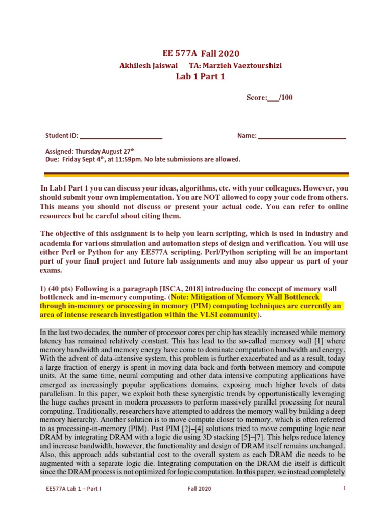 EE 577A Fall 2020 Lab 1 Part 1: Akhilesh Jaiswal TA: Marzieh Vaeztourshizi | PDF | Dynamic ...