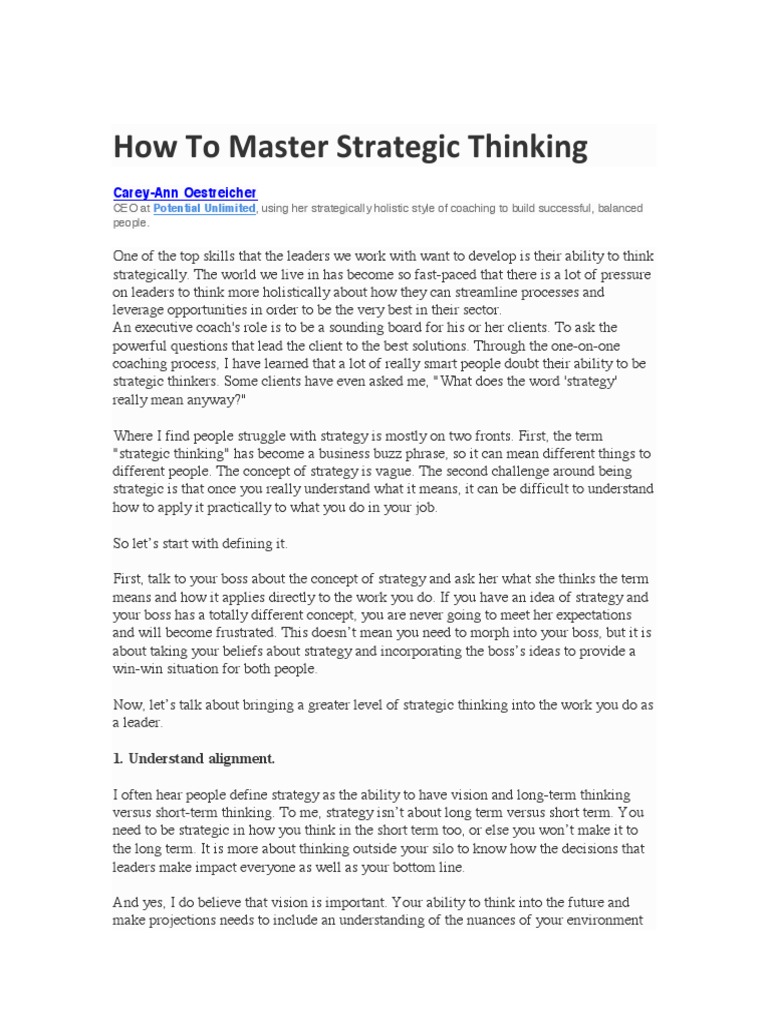Developing Strategic Thinking: Understanding Alignment, Shedding ...