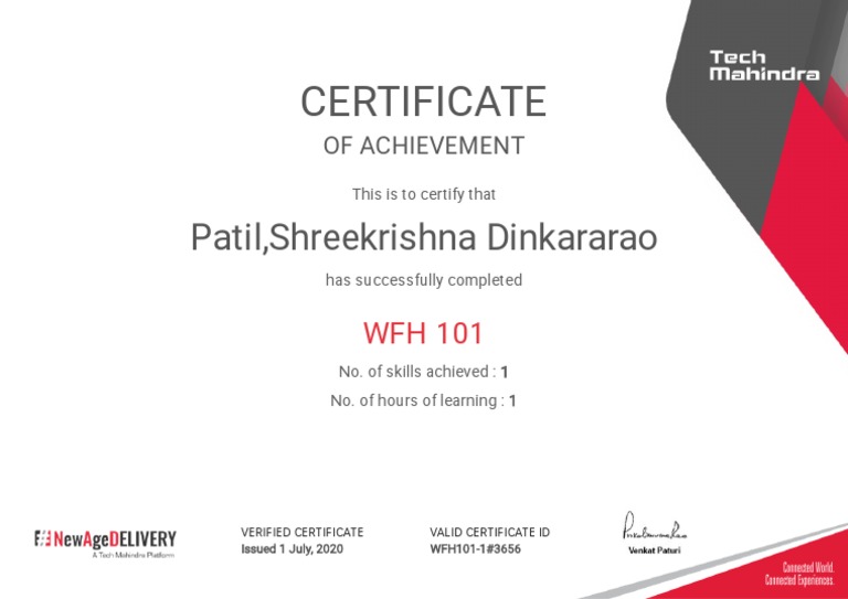 Tech M Certificate - WFH | PDF