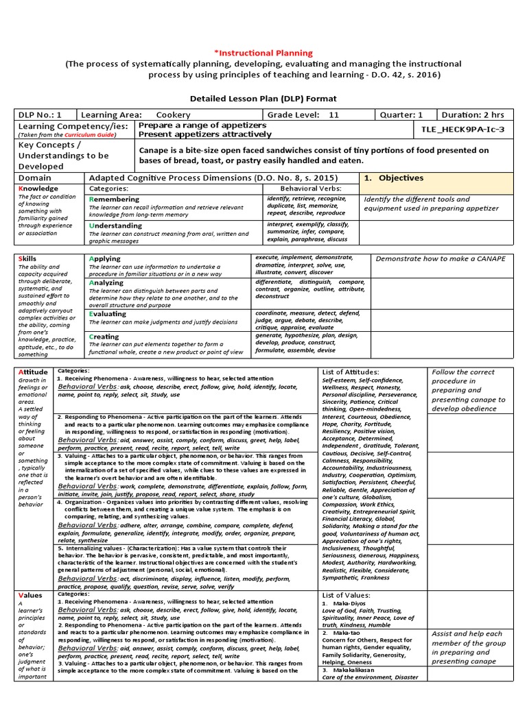 Detailed Lesson Plan (DLP) Format: Instructional Planning | PDF | Value ...