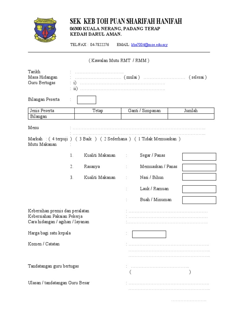 Borang Pemantauan RMT Harian | PDF