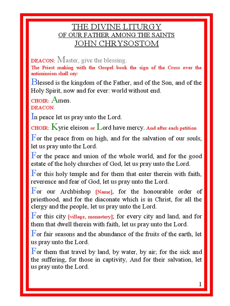 The Divine Liturgy of St. John Chrysostom | PDF | Eucharist | Religious ...
