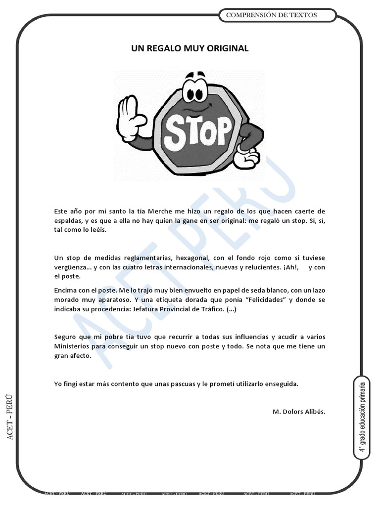 Comprensión Lectora-Un Regalo Muy Original 7-9-20 | PDF