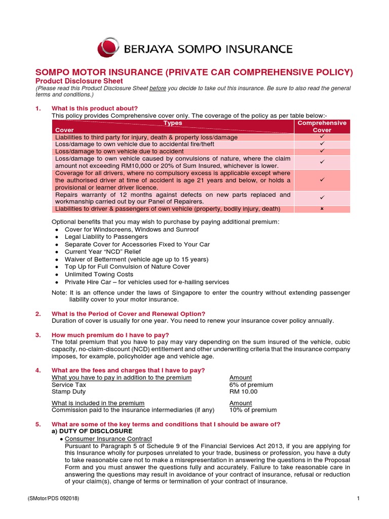 Sompo Motor Insurance (Private Car Comprehensive Policy) : Product ...
