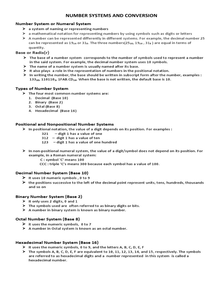 Module 1 - Number Systems and Conversion PDF | PDF | Lexicology | Arithmetic