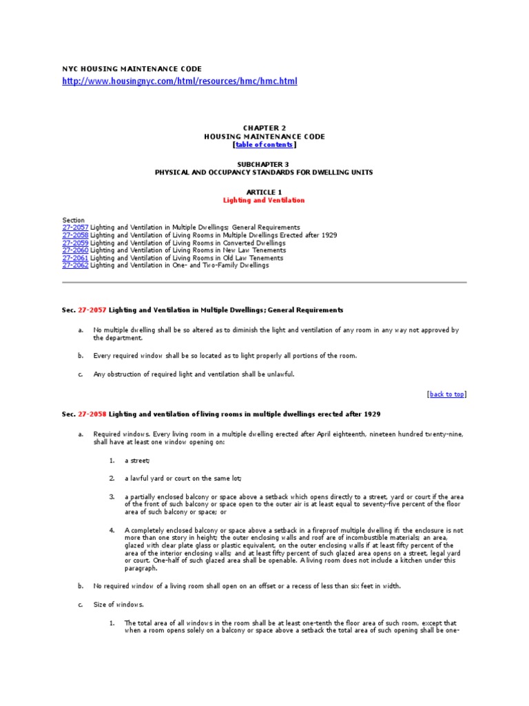 NYC Housing Maintenance Code Overview | PDF | Tenement | Window
