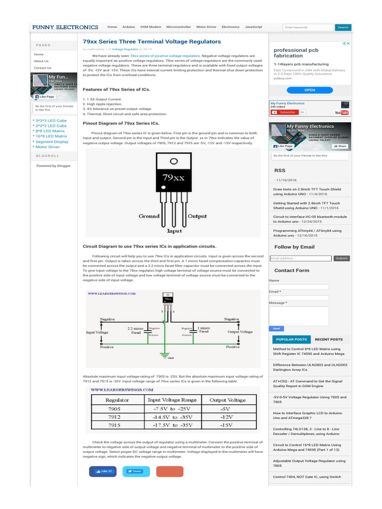 79xx Series Three Terminal Voltage Regulators: Funny Electronics | PDF | Arduino | Flash Memory
