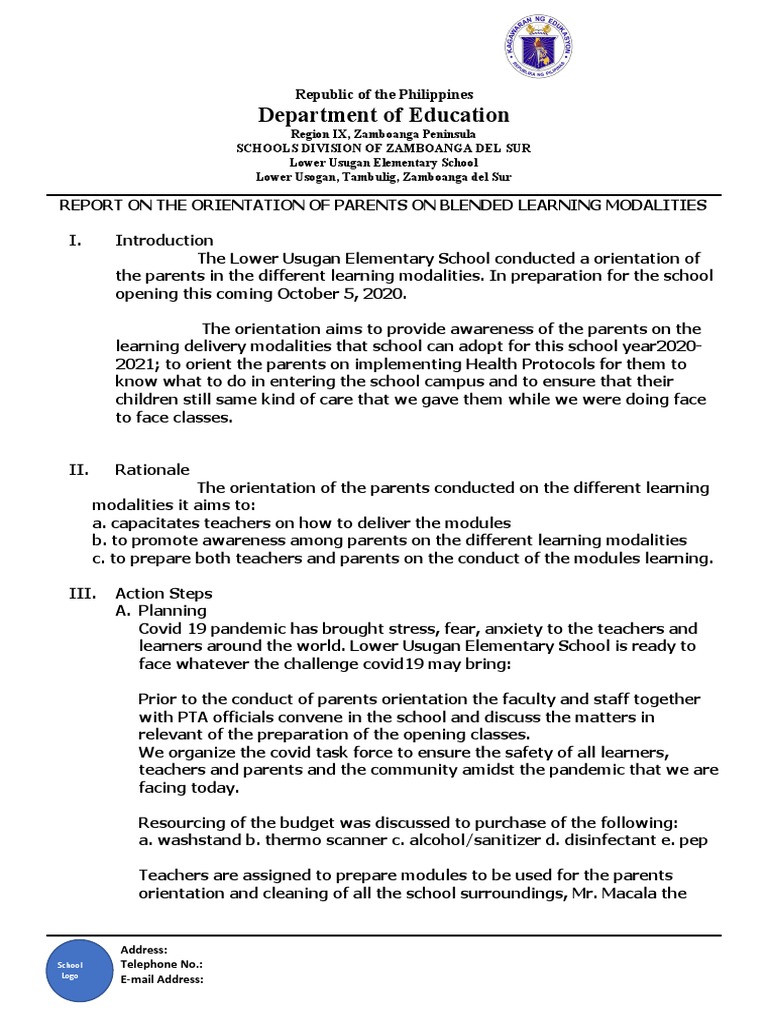 School Orientation Report | PDF | Teachers | Behavior Modification