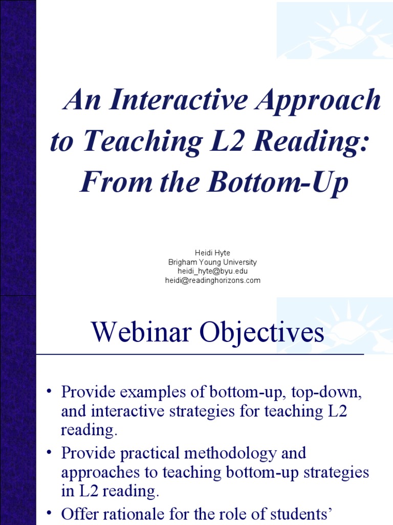 An Interactive Approach To Teaching L2 Reading - From The Bottom Up ...