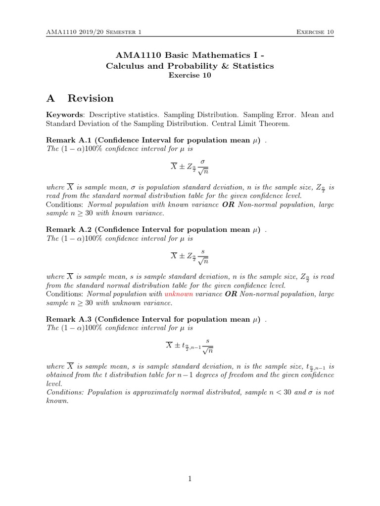 AMA1110 Exercise - 10ss | PDF | Normal Distribution | Confidence Interval