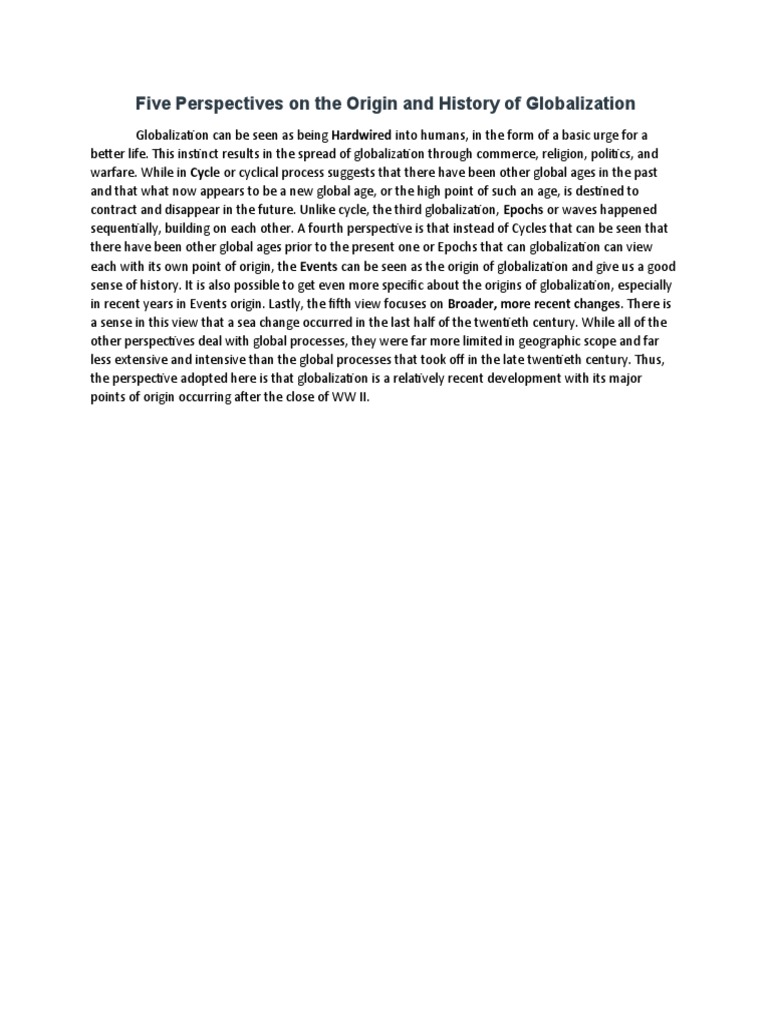 Five Perspectives On The Origin and History of Globalization | PDF