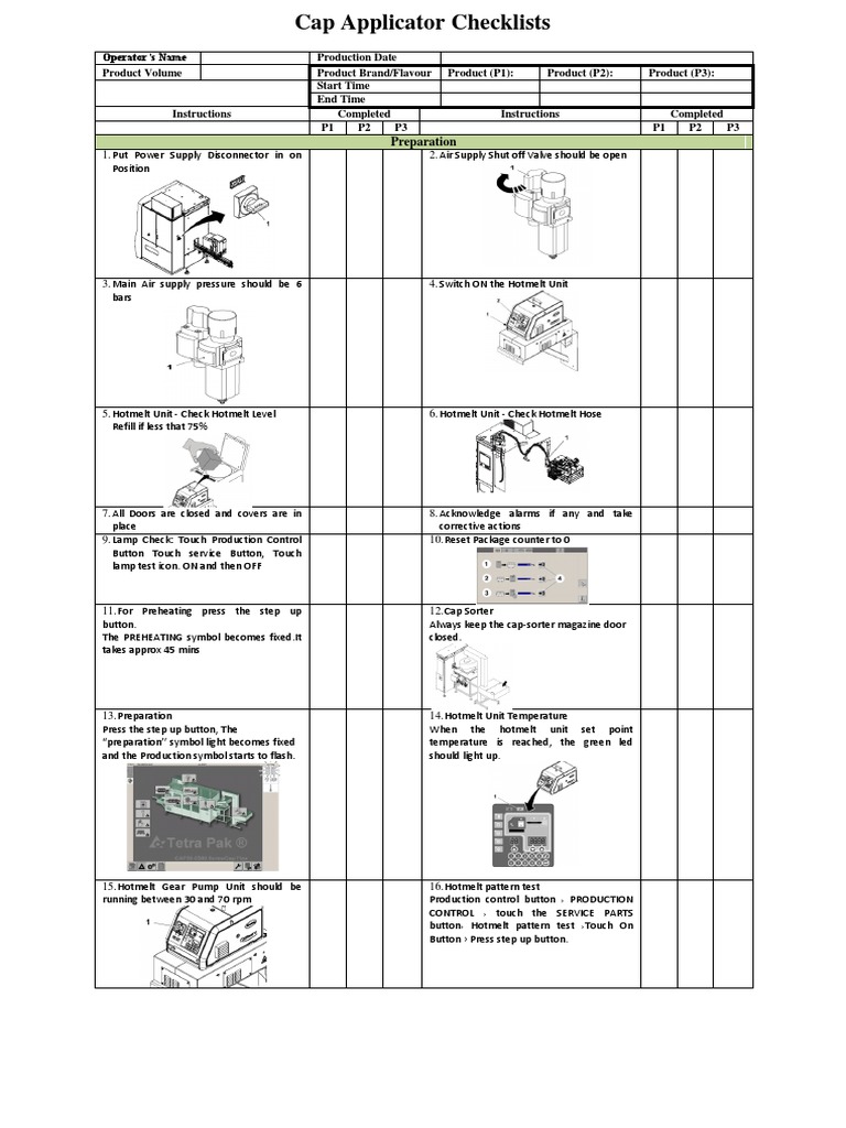 Capper Production Checklists PDF | PDF | Machines | Equipment