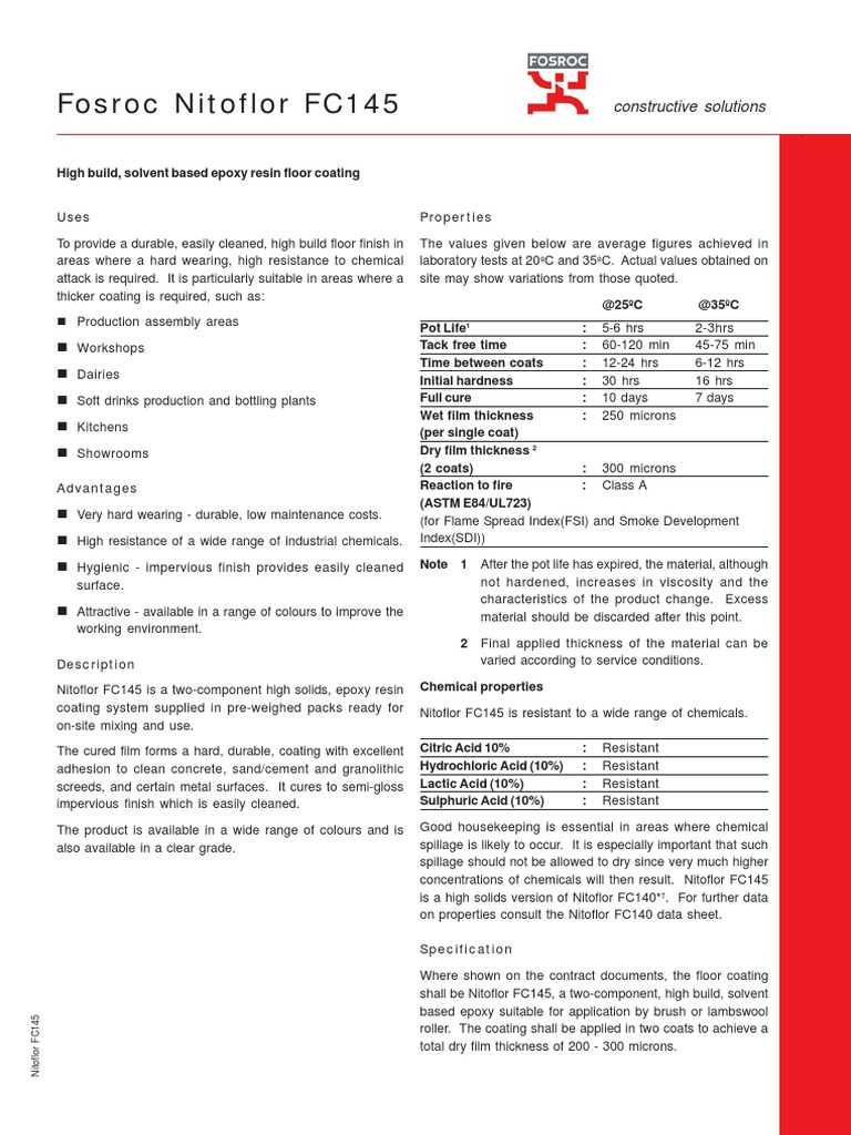 Fosroc Nitoflor FC145: Constructive Solutions | PDF | Epoxy | Concrete