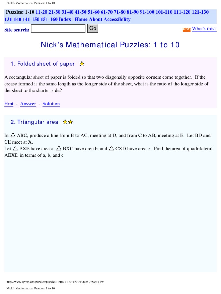 Nick's Mathematical Puzzles - 1 To 160 | PDF | Language Arts ...