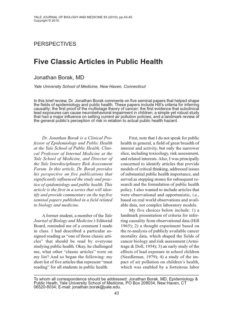Five Classic Articles in Public Health | PDF | Epidemiology | Risk