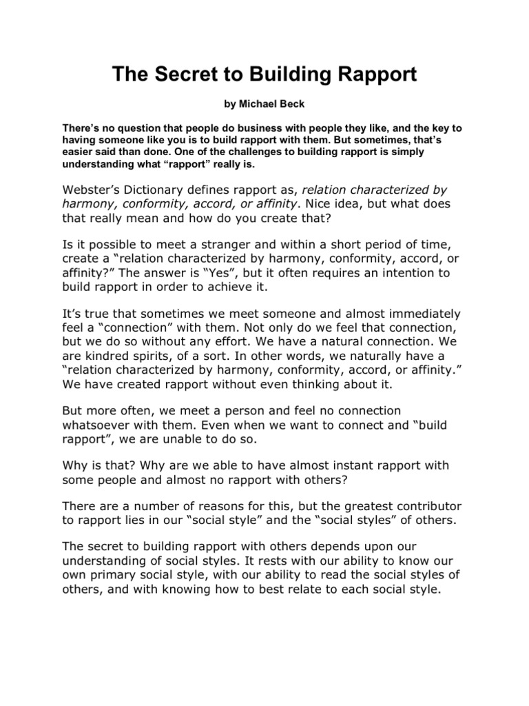 The Secret To Building Rapport | PDF | Conversation | Body Language