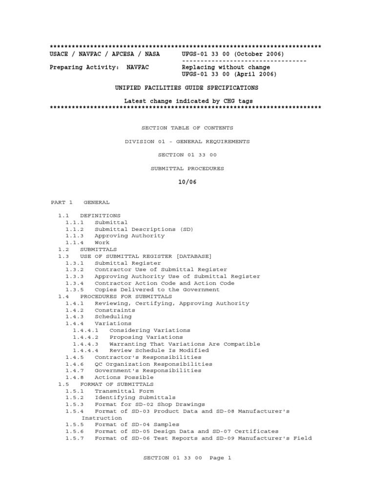 UFGS 01 33 00 Submittal Procedures | PDF | Design | Engineering