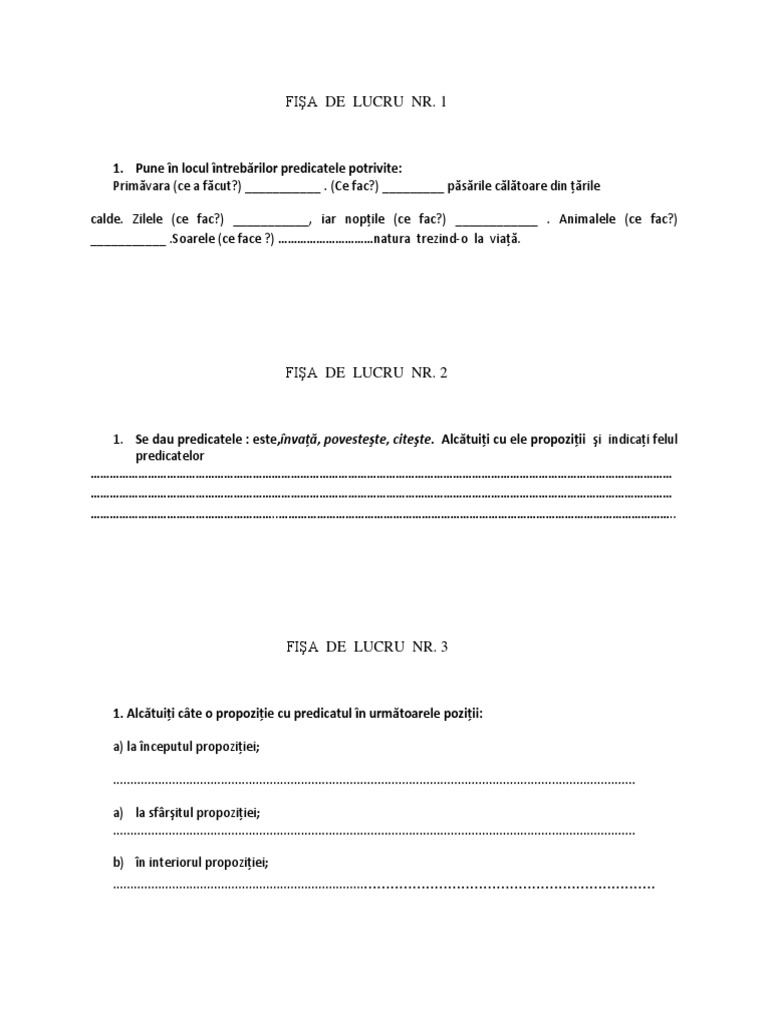 Fisa de Lucru Predicatul | PDF