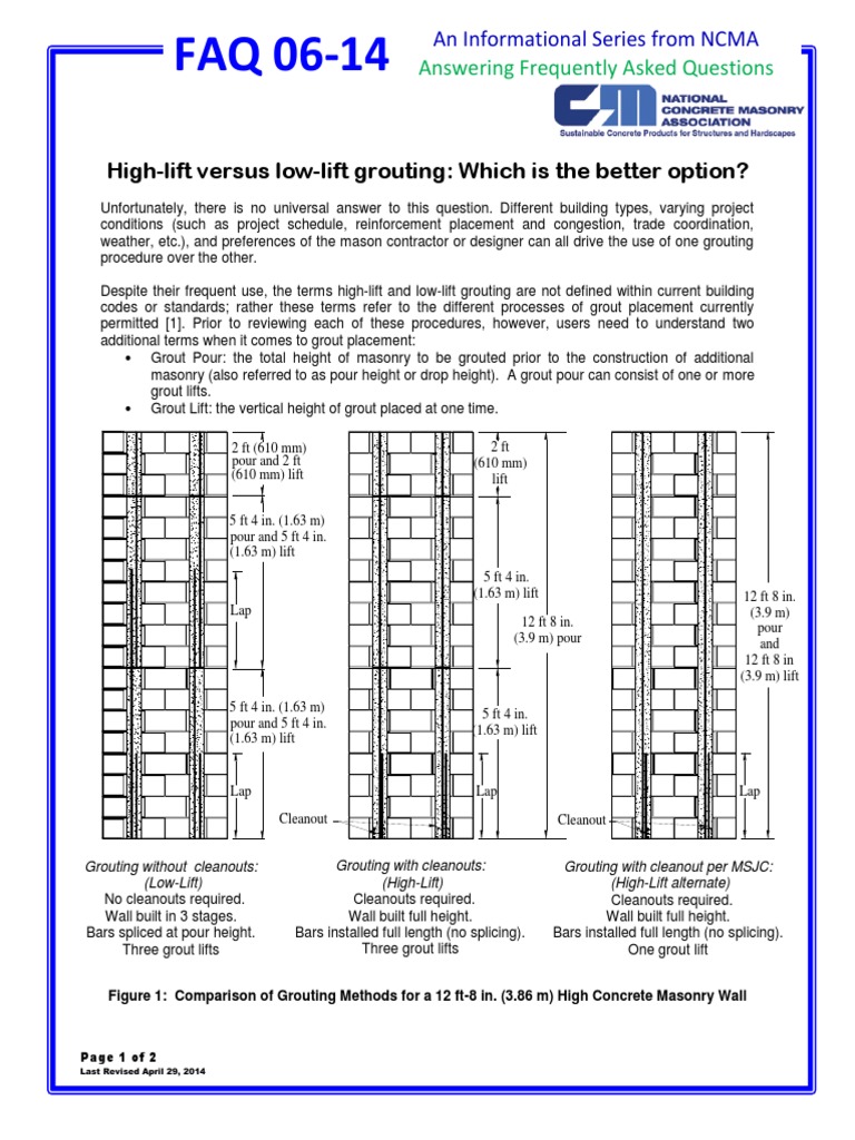 FAQ 06-14 - High Vs Low Lift Grouting1 (For Hollow Block) | PDF | Faq ...