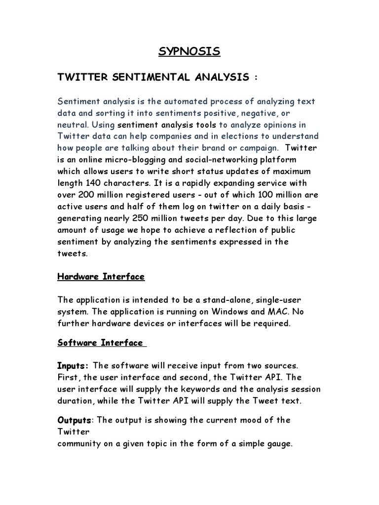 Sypnosis: Twitter Sentimental Analysis | PDF | Application Programming ...
