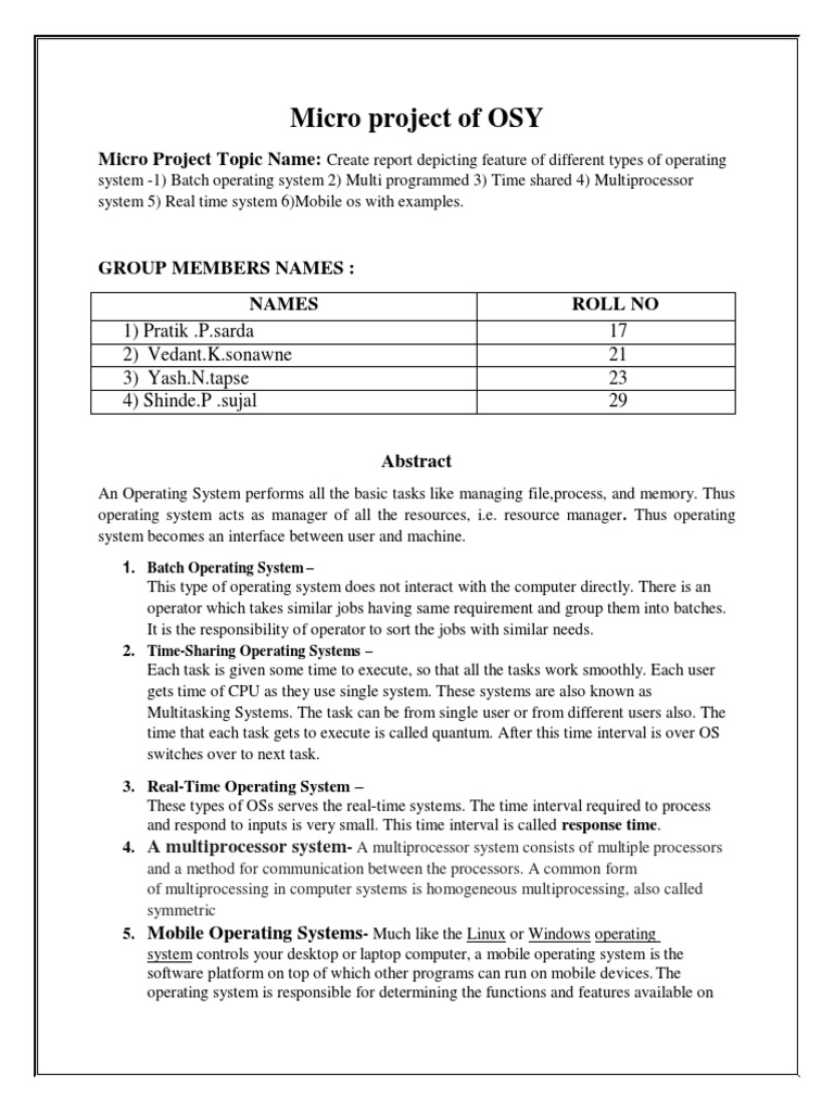 Micro Project of OSY | PDF | Operating System | Classes Of Computers
