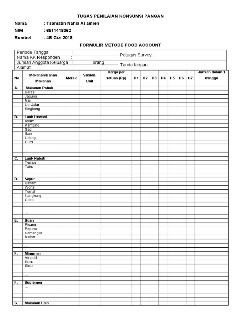 Formulir Food Account | PDF