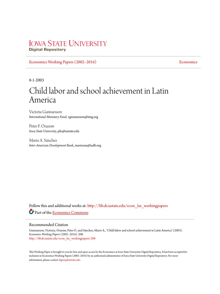 Child Labor and School Achievement in Latin America | PDF | Child ...