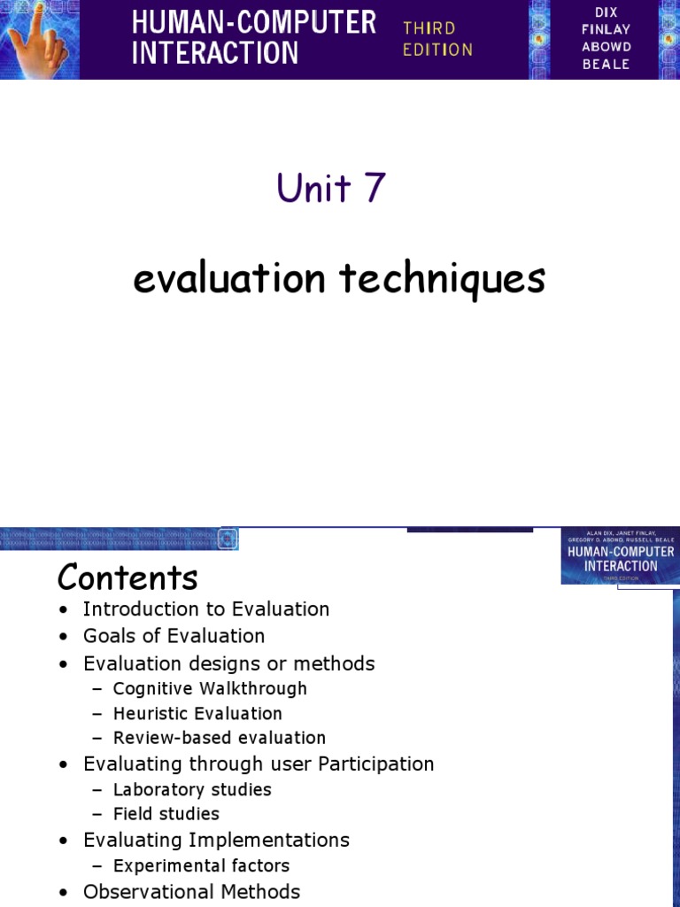 Unit 7: Evaluation Techniques | PDF | Usability | Experiment