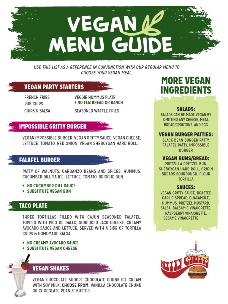 Nitty Gritty Vegan Menu Guide May 2020 | PDF | Hamburgers | Foods